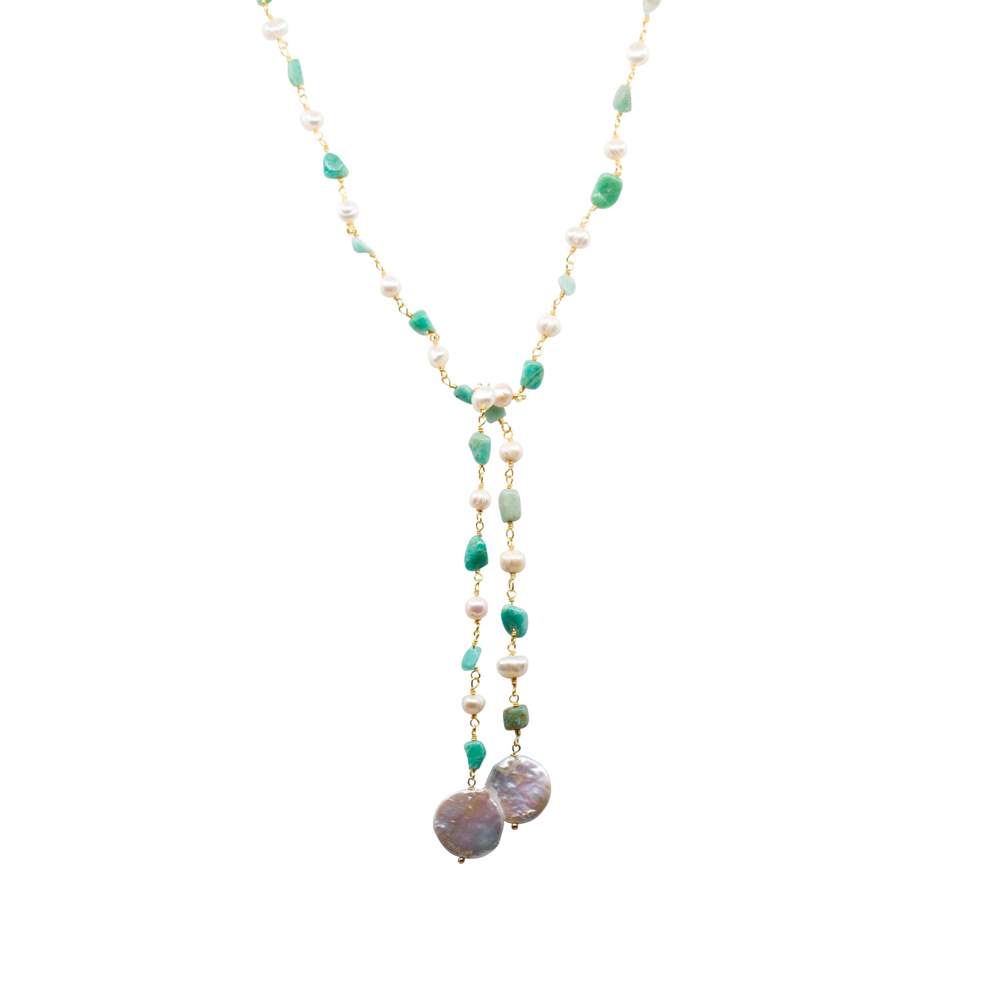 Amy - Amazonite Stone and Freshwater Pearl Lariat – The Freshwater ...